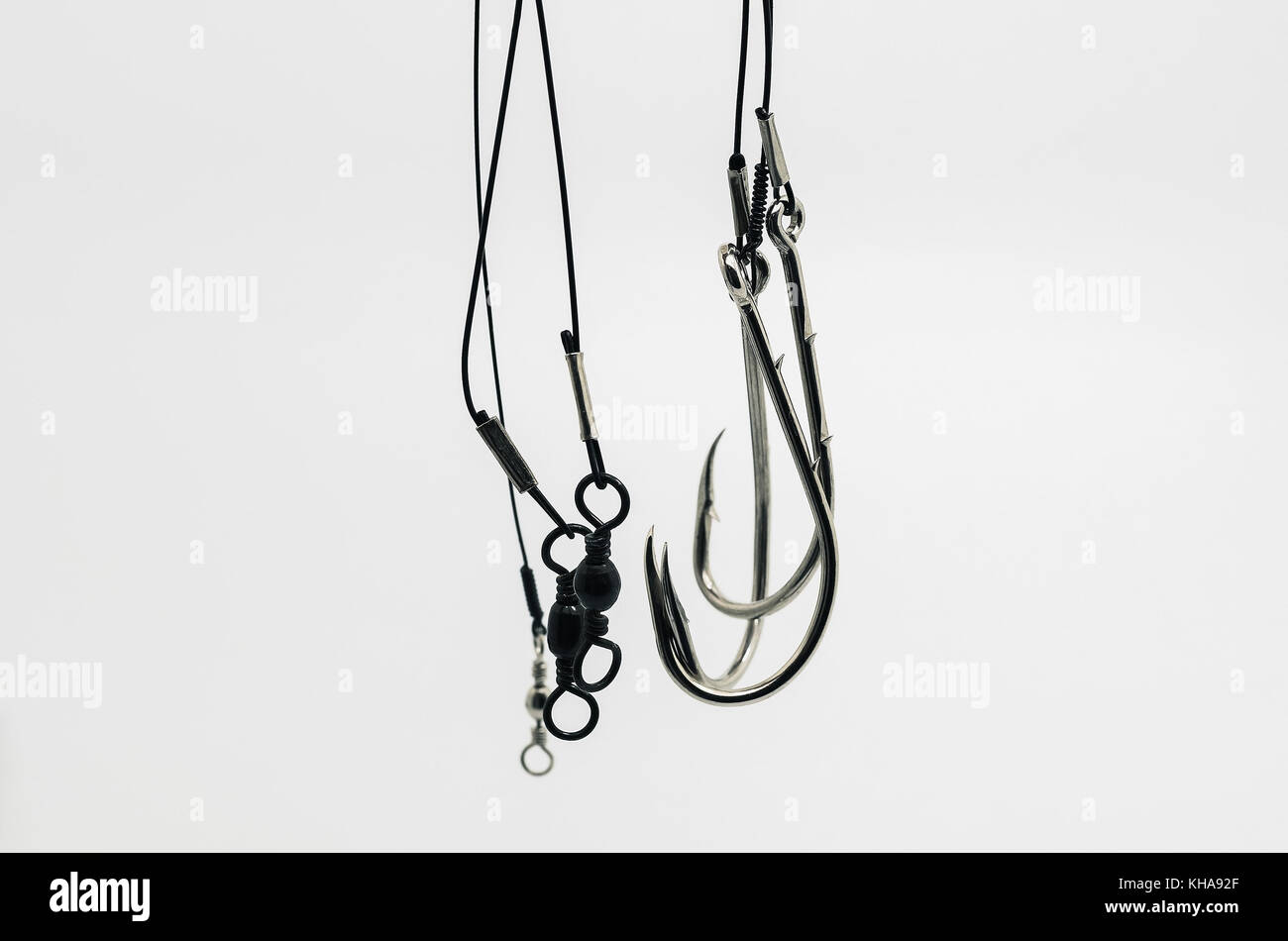 Fishing hook link ready made, tied on the steel cable with rolling ...