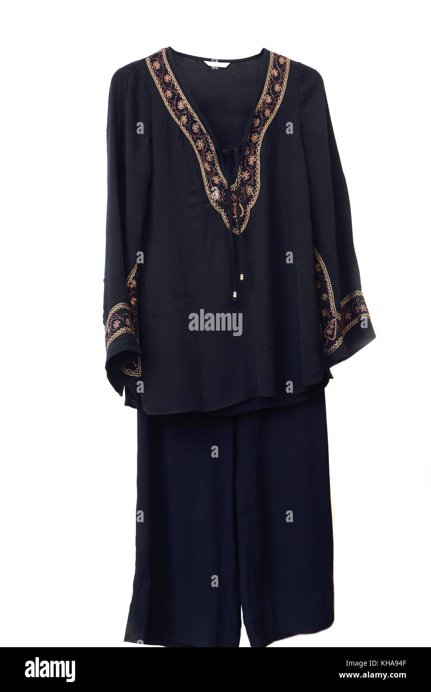 Crepe Two Piece Outfit with Gold Embroidery on neckline and sleeves ...