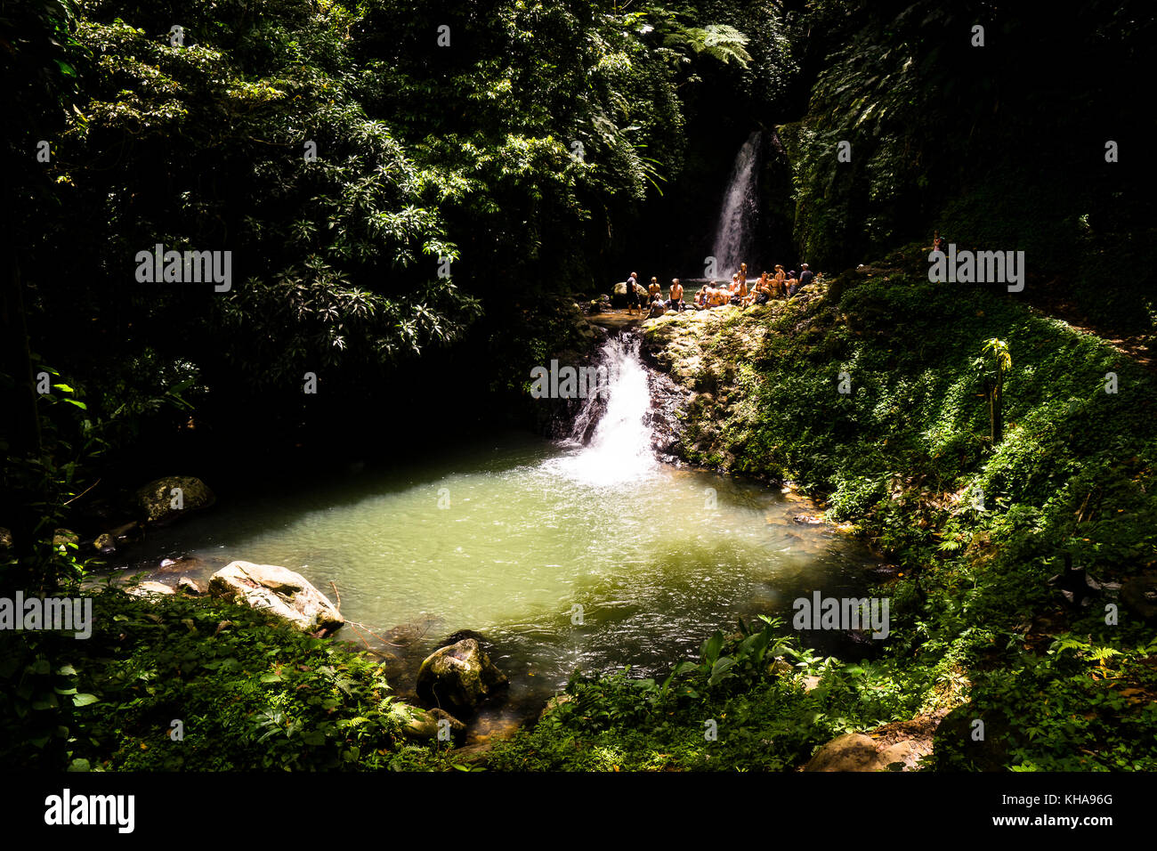 People picnic up at the Seven sisters waterfall, Grenada, West Indies ...