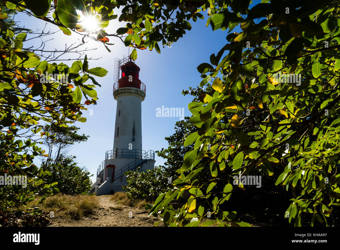 Lighthouse against the light, Gosier island, Guadeloupe, France Stock ...