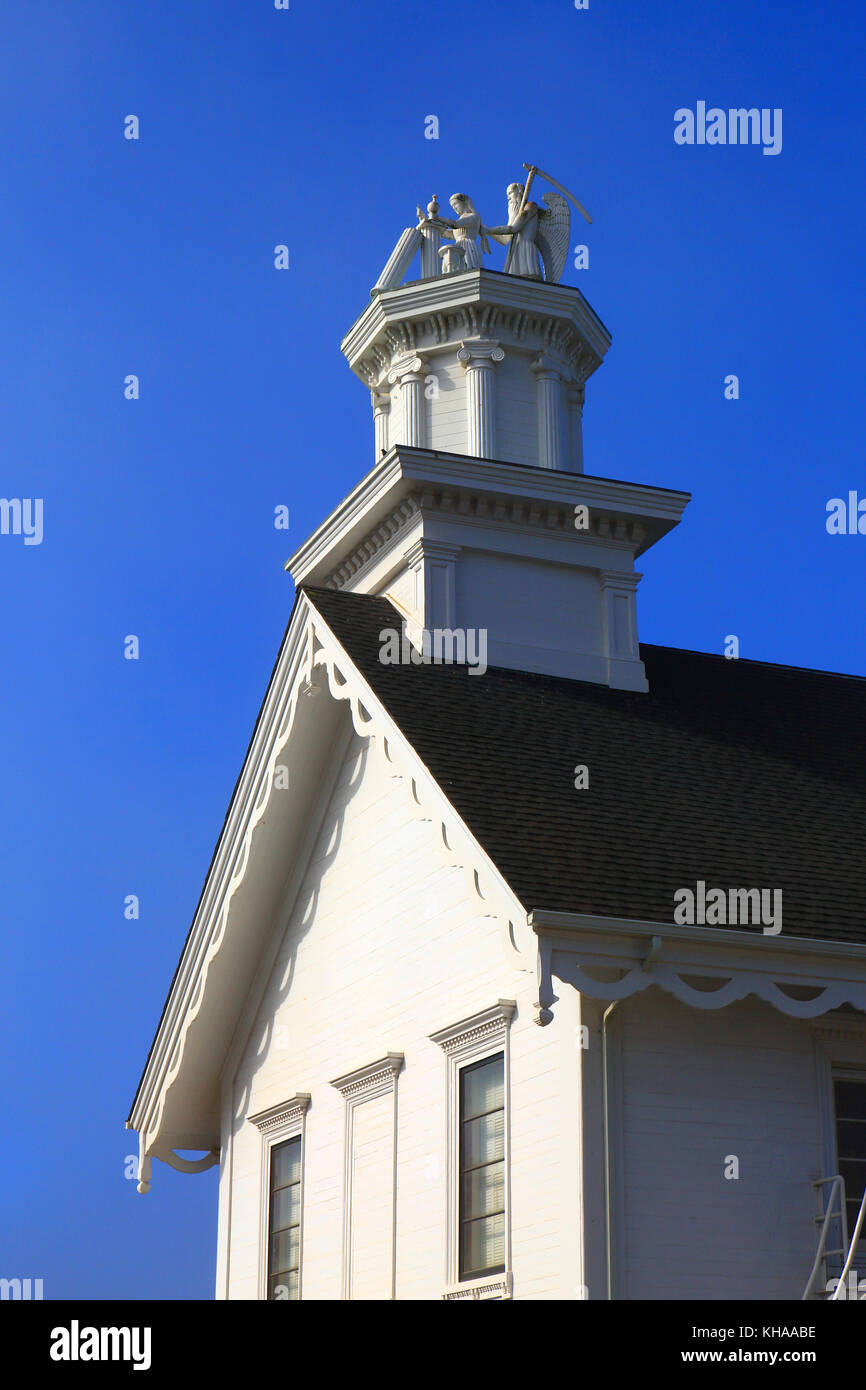 Usa, North California,. Mendocino, statue on church roof. Masonic ...