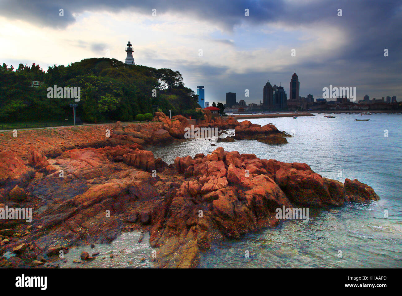 Asia, China, Shandong Province, Qingdao. Qingdao Bay. Small Qingdao ...