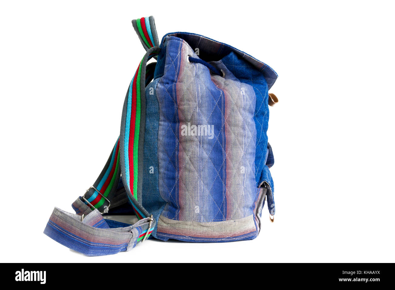 Blue school backpack isolated on white background, side view Stock ...