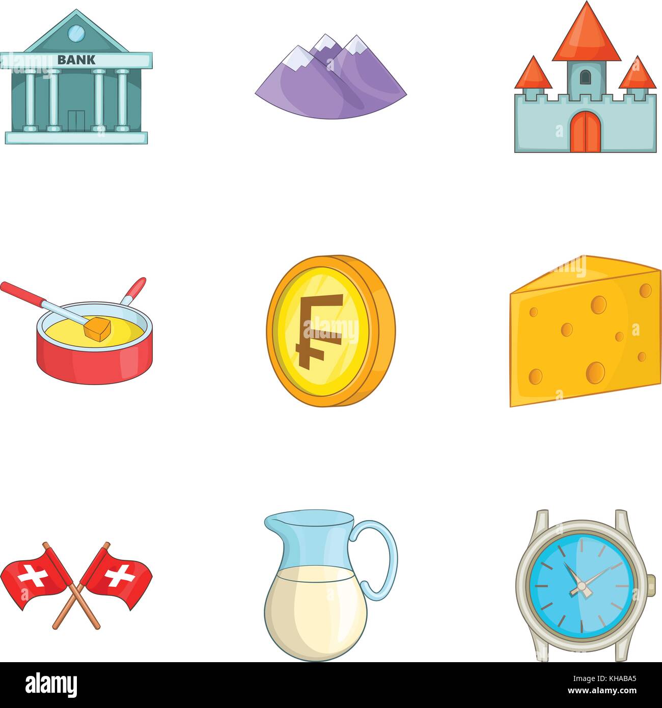 Switzerland national cultural symbols icons set Stock Vector Image ...