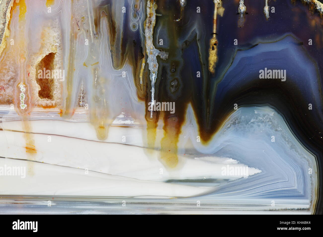 Macrophotography of cut agate.Stalactite-horizontal agate. Multicolored ...
