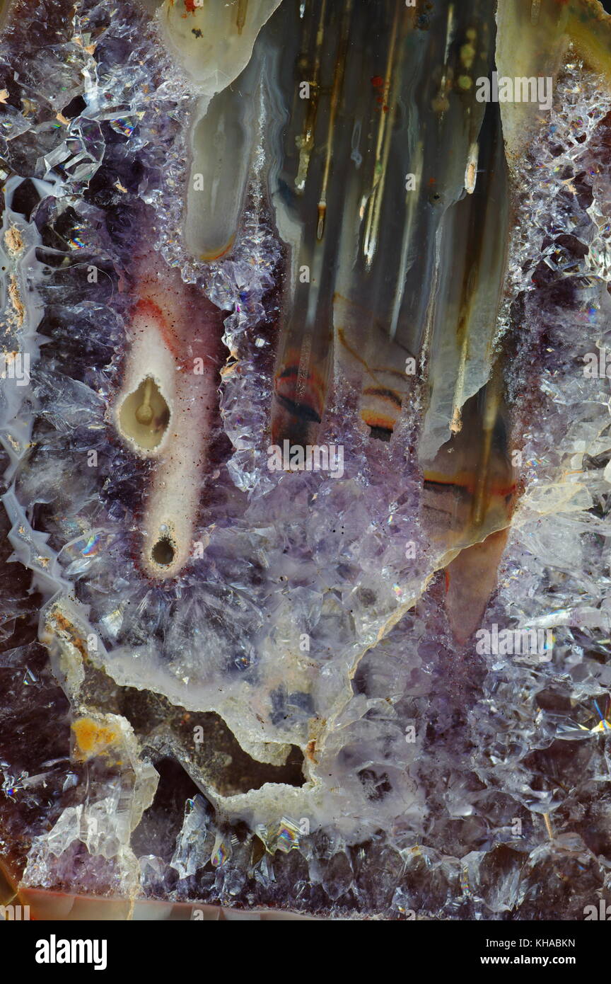 Macrophotography of cut agate. Silk-filled stalactite agate. Origin ...