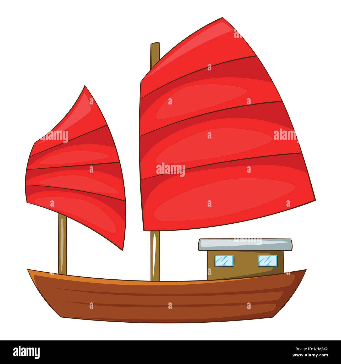 Junk boat with red sails icon, cartoon style Stock Vector Image & Art ...