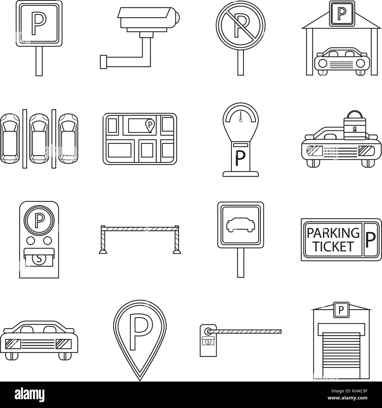 Car parking icons set, outline style Stock Vector Image & Art - Alamy