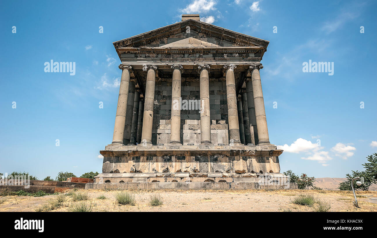Armenia. The pagan temple and the ruins of the fortress in the village ...
