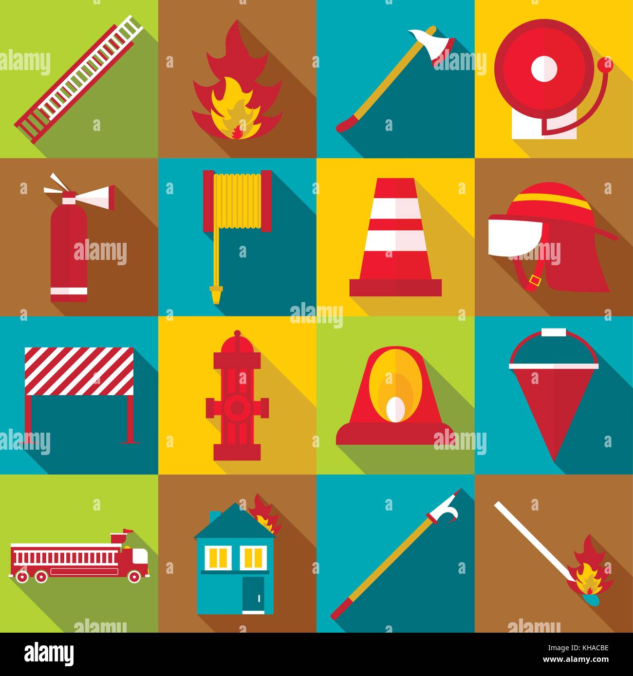 Fireman items icons set, flat style Stock Vector Image & Art - Alamy