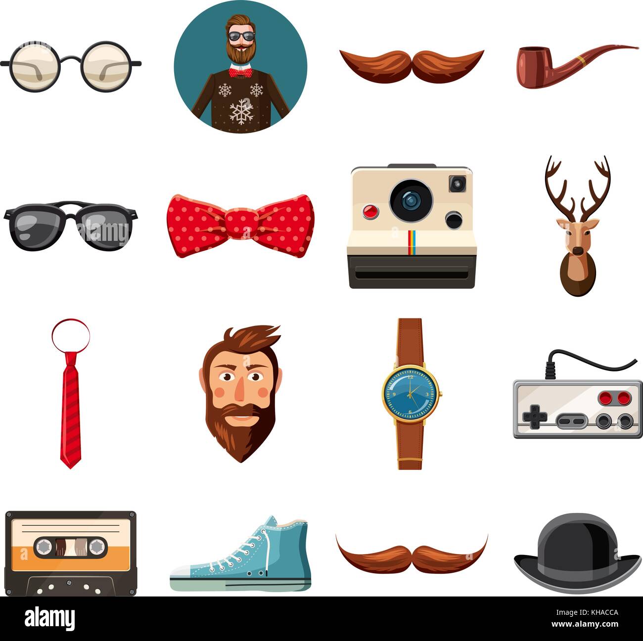 Hipster items icons set, cartoon style Stock Vector Image & Art - Alamy