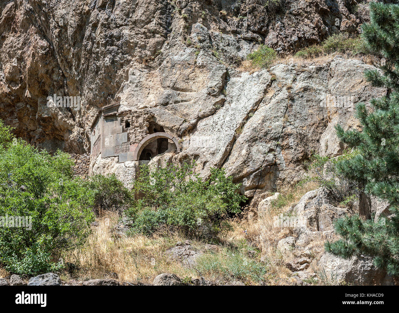 Armenia, monastery Geghard. Monastic cells, small chapels, khachkars ...