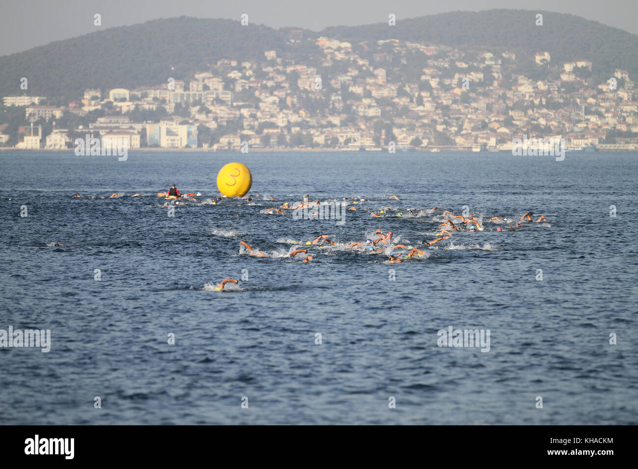 ISTANBUL, TURKEY - AUGUST 13, 2017: Athletes competing in swimming ...