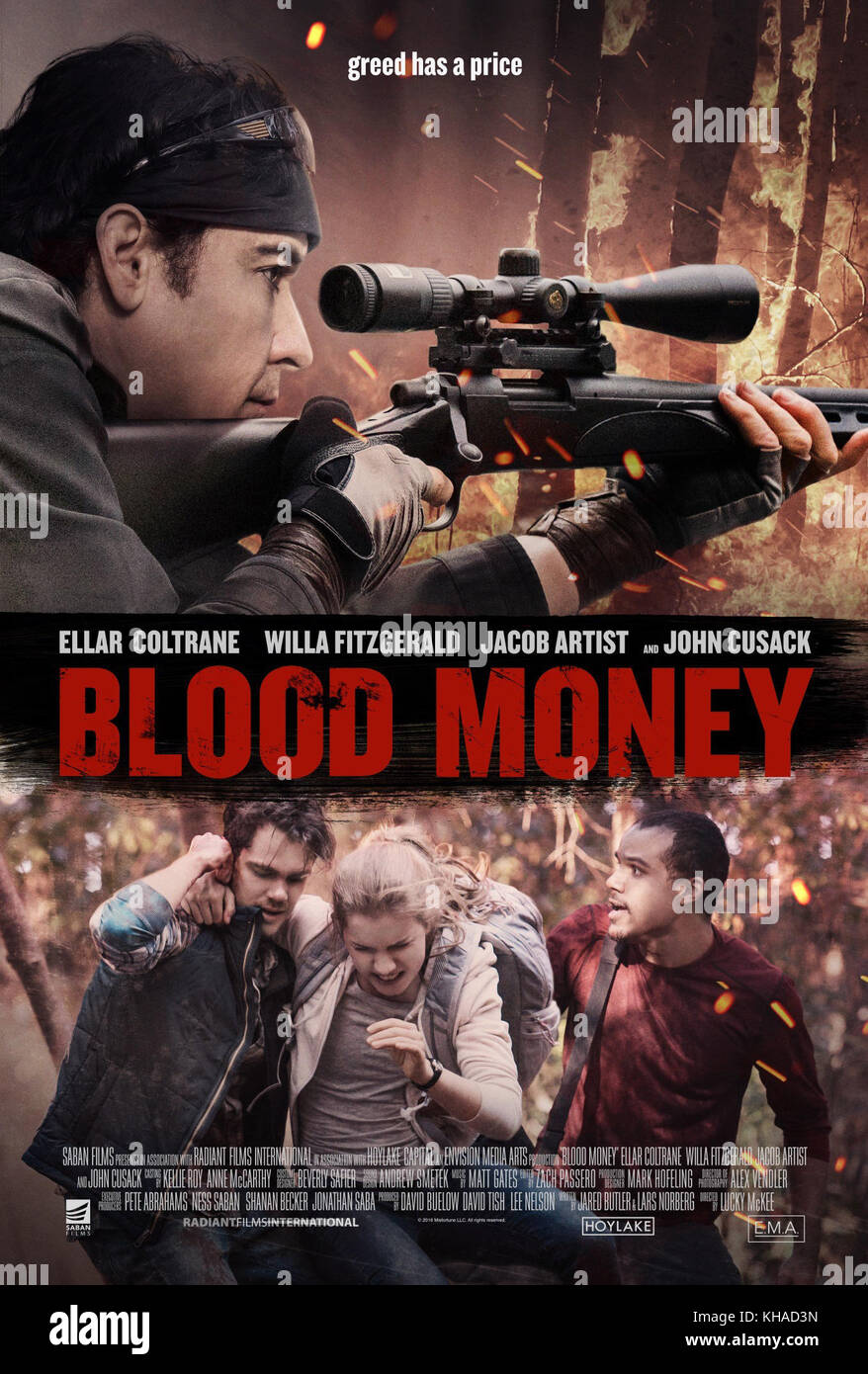 BLOOD MONEY, US poster, top: John Cusack, bottom l-r: Ellar Coltrane ...