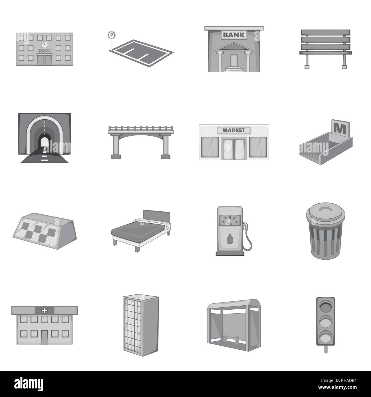 City infrastructure icons set, monochrome style Stock Vector Image ...
