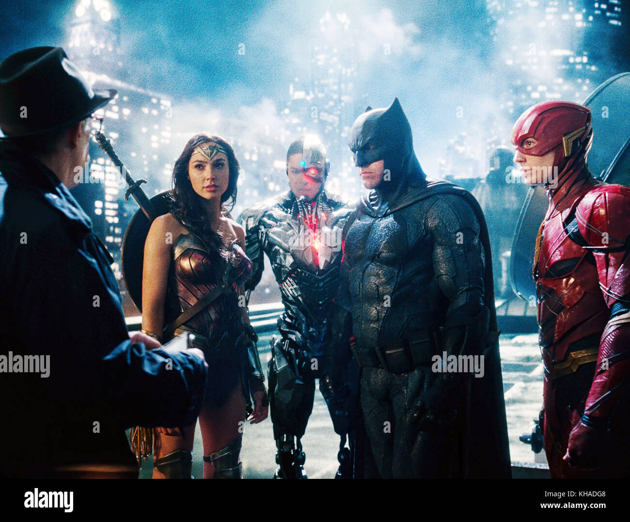JUSTICE LEAGUE, from left: J.K. Simmons, Gal Gadot as Wonder Woman, Ray ...