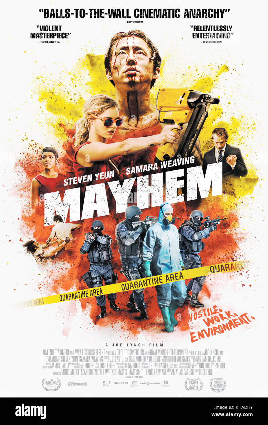 MAYHEM, US poster, top, from left: Caroline Chikezie, Samara Weaving ...