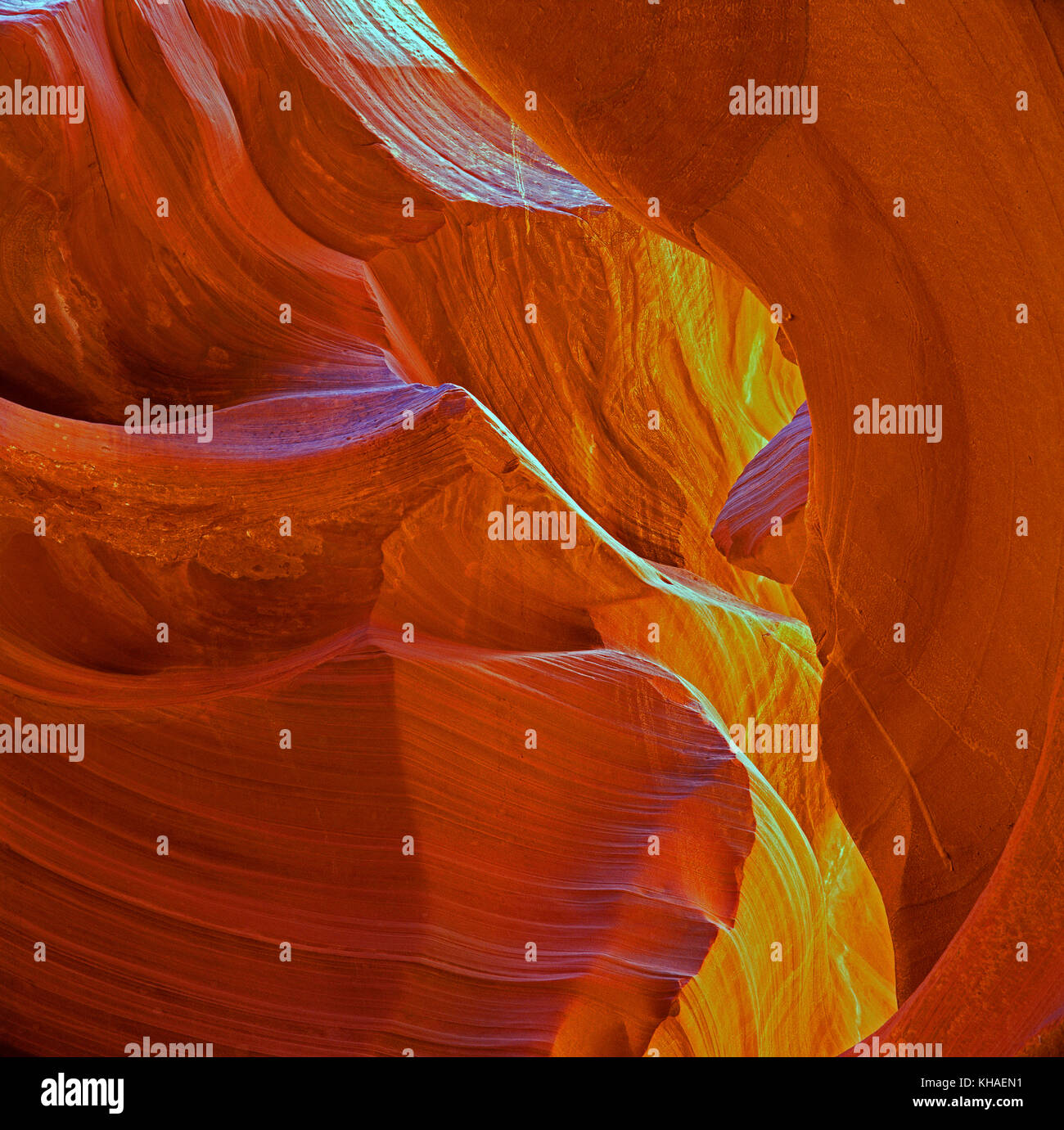 USA. Arizona. Upper Antelope Canyon eroded crevices rock formations ...