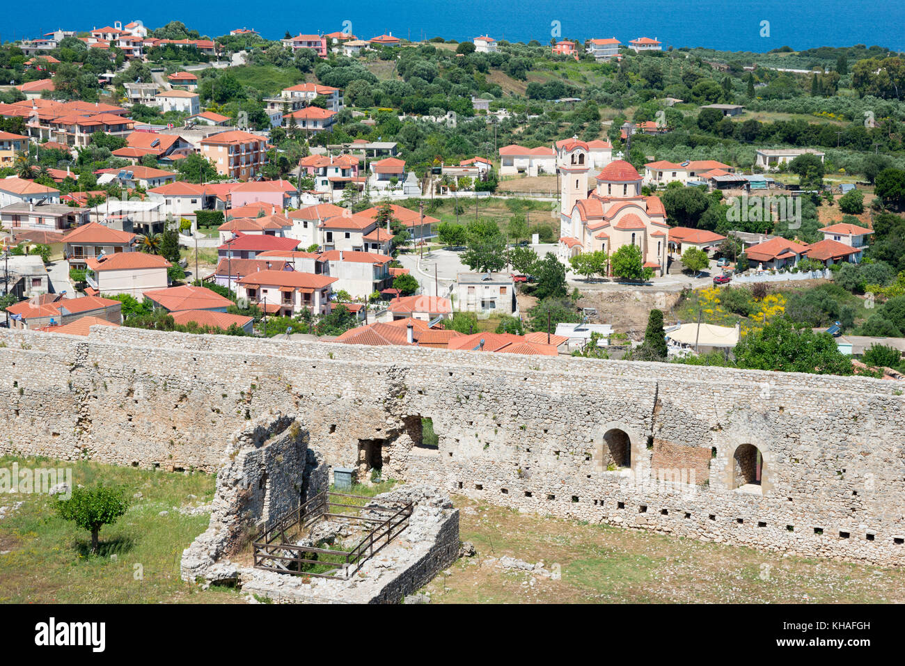 Wall of the castle Kastro Chlemoutsi in front of the village, Kastro ...
