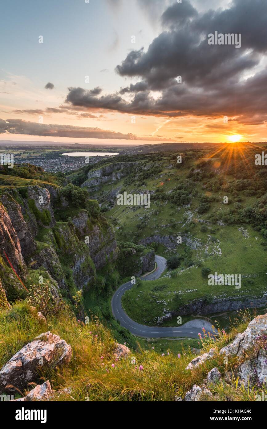 Sunset over Cheddar Gorge, Somerset Stock Photo - Alamy