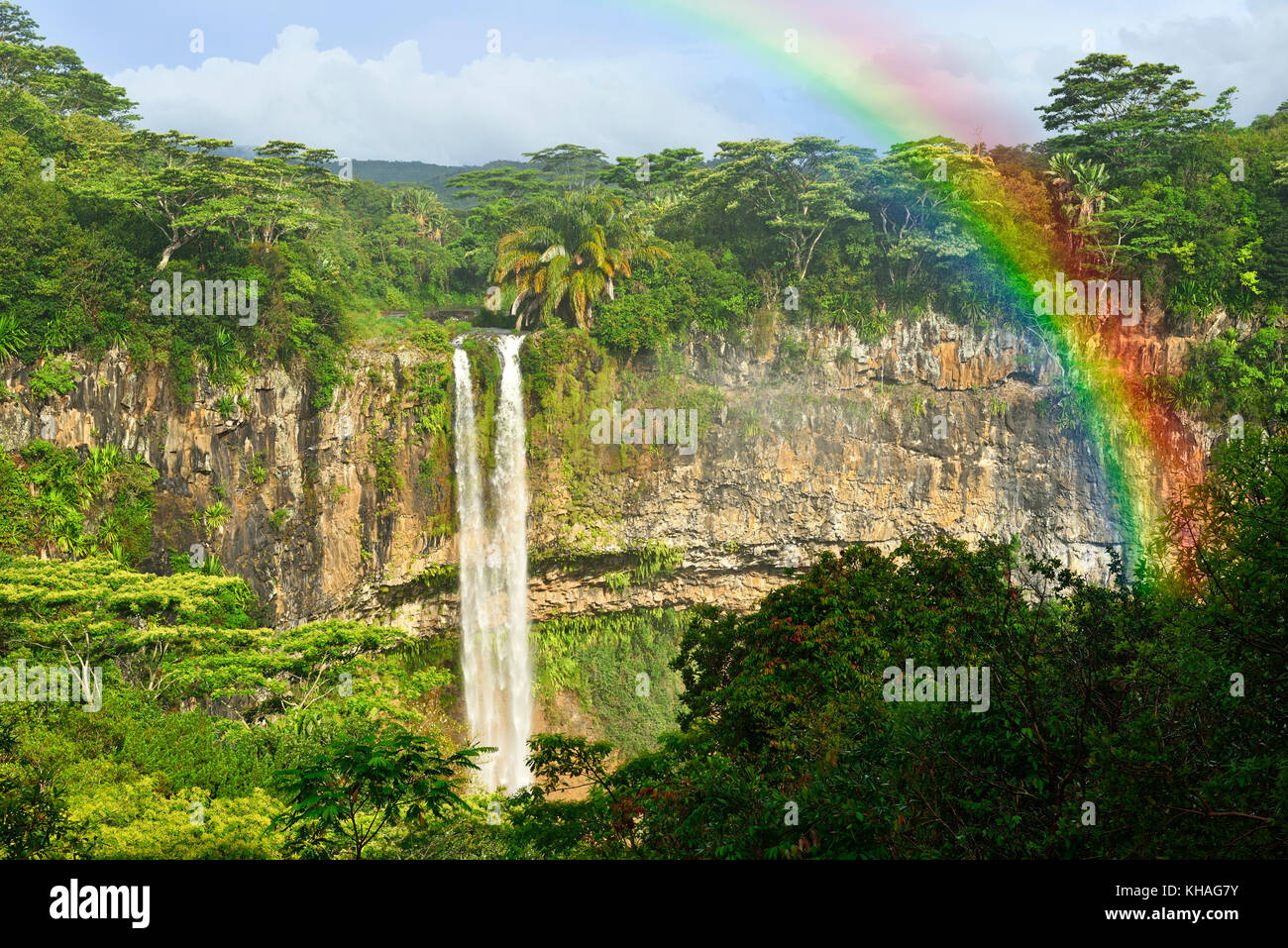 Chamarel Waterfall, Cascade Chamarel with Rainbow, Mauritius Stock ...