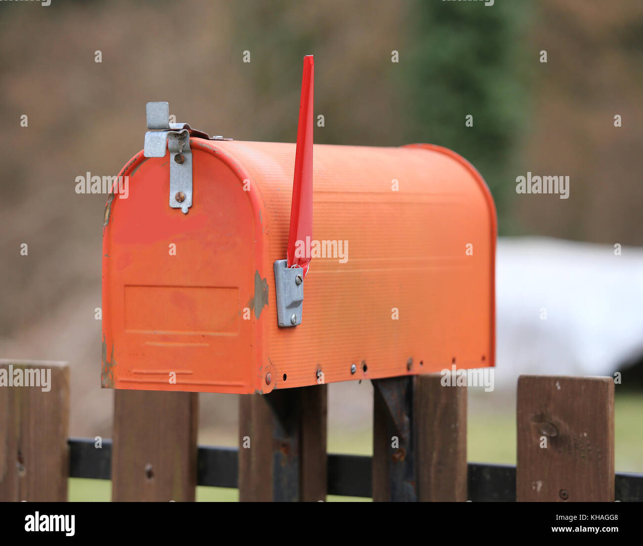 red American style letterbox with the raised rod to signal the presence ...