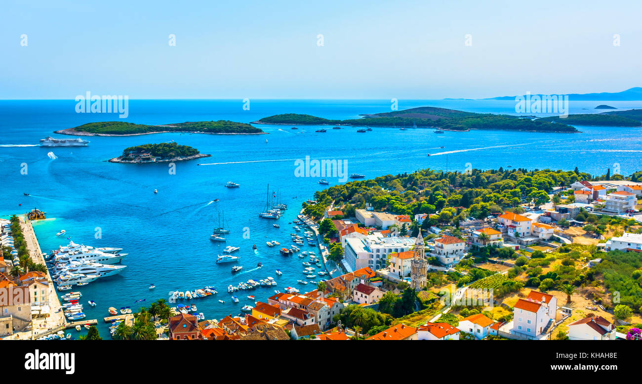 Summer panorama of Hvar town and Paklinski Islands in Croatia ...
