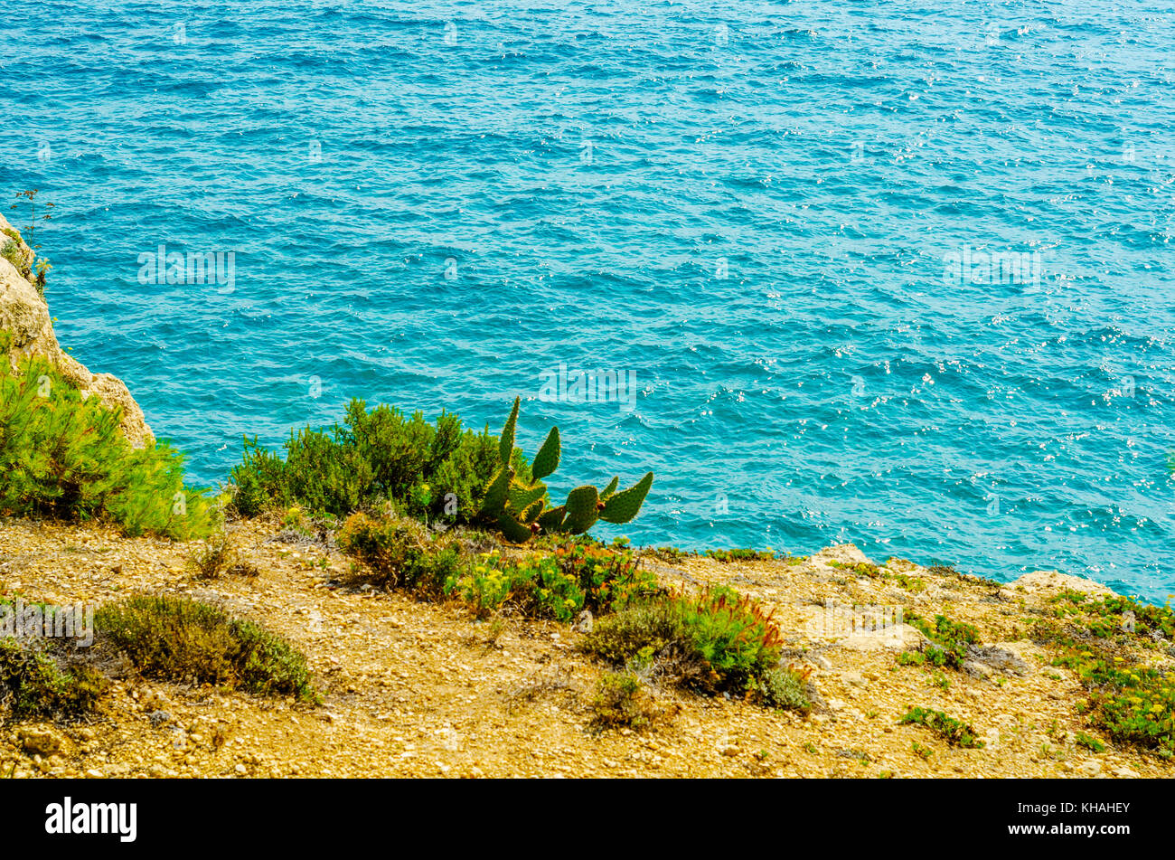 high cliff above the sea, summer sea background, many splashing waves ...