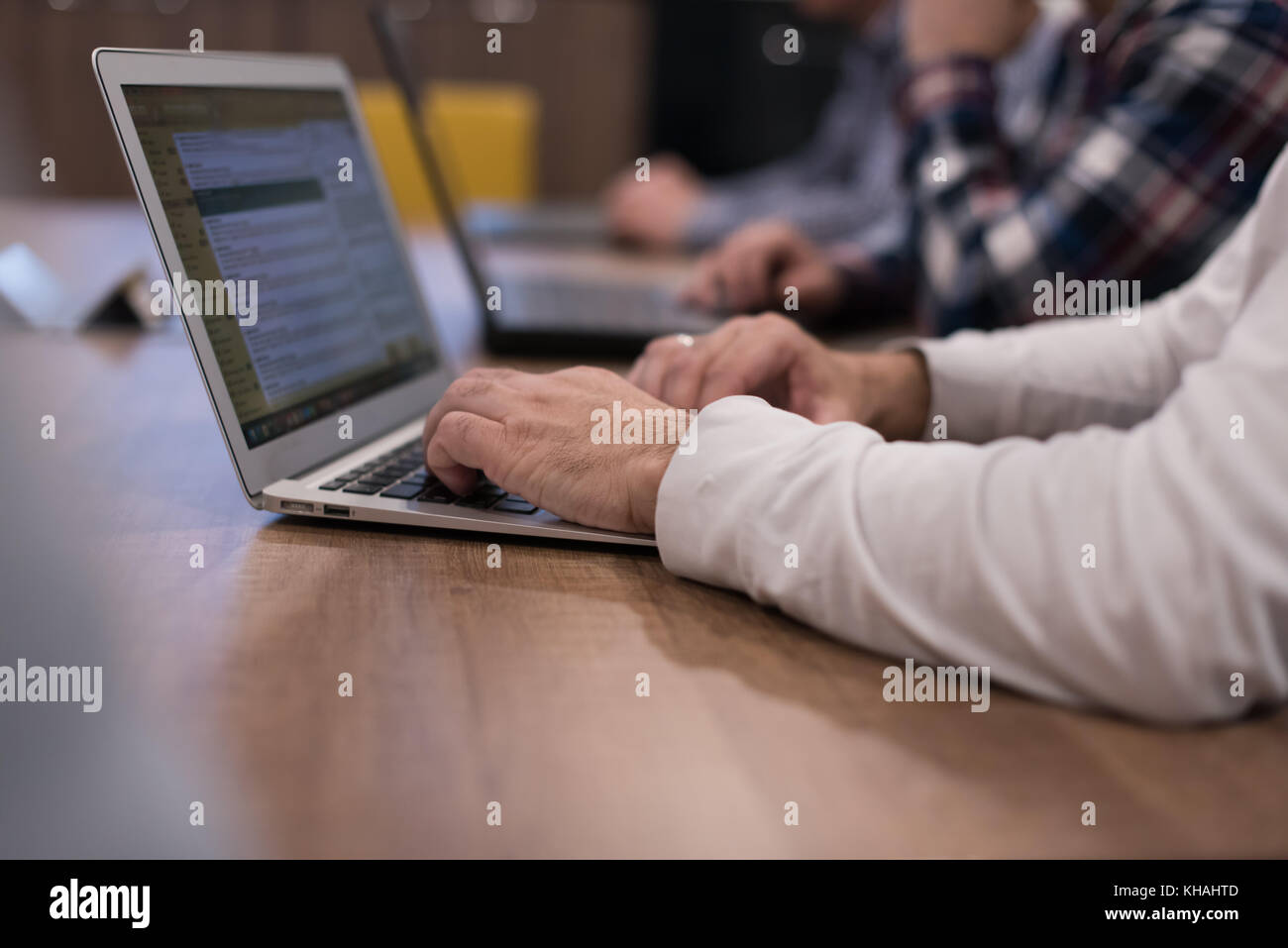 software developer writing programming code on laptop computer Stock ...