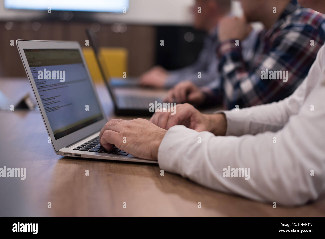 software developer writing programming code on laptop computer Stock ...