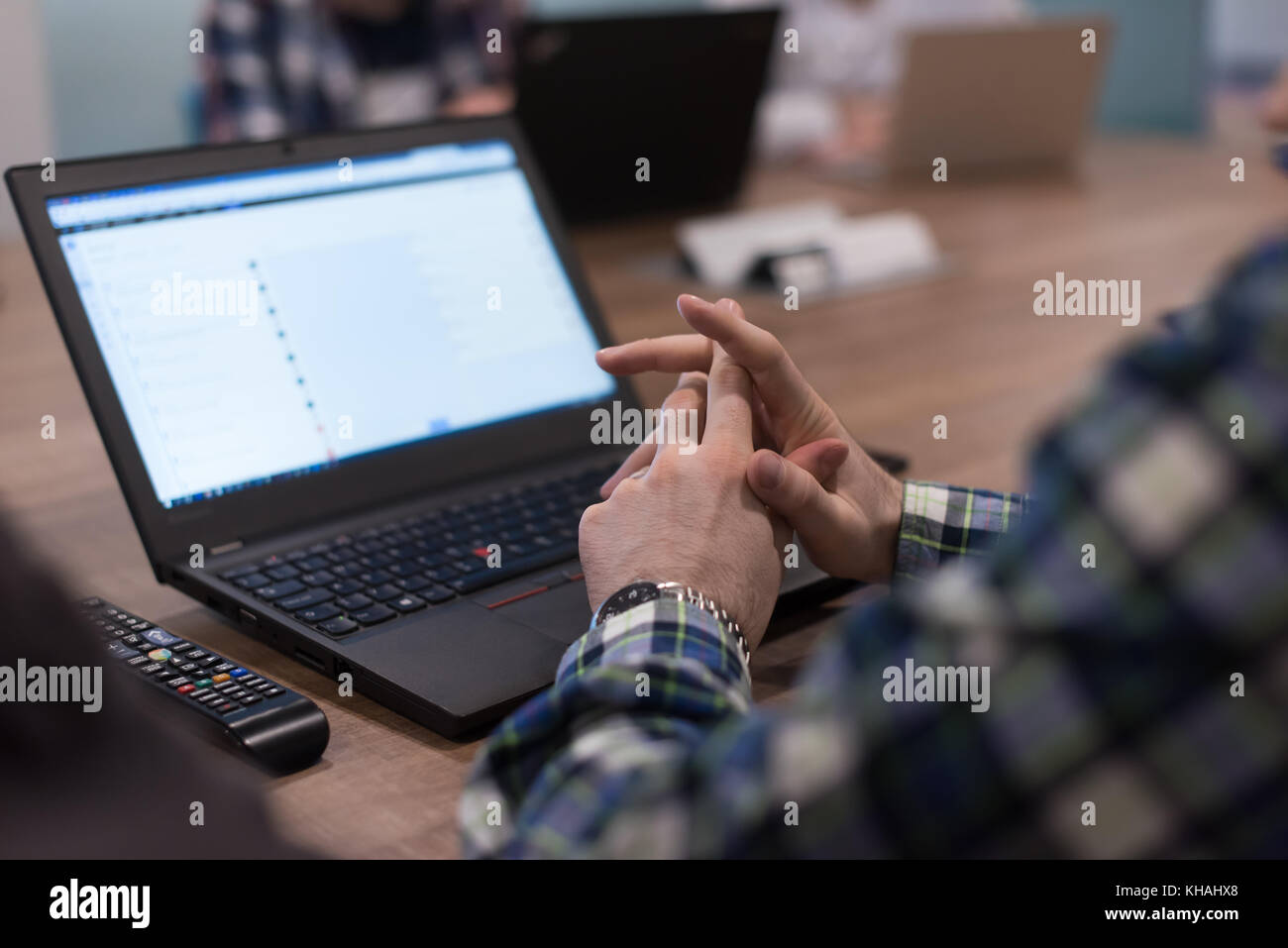 software developer writing programming code on laptop computer Stock ...