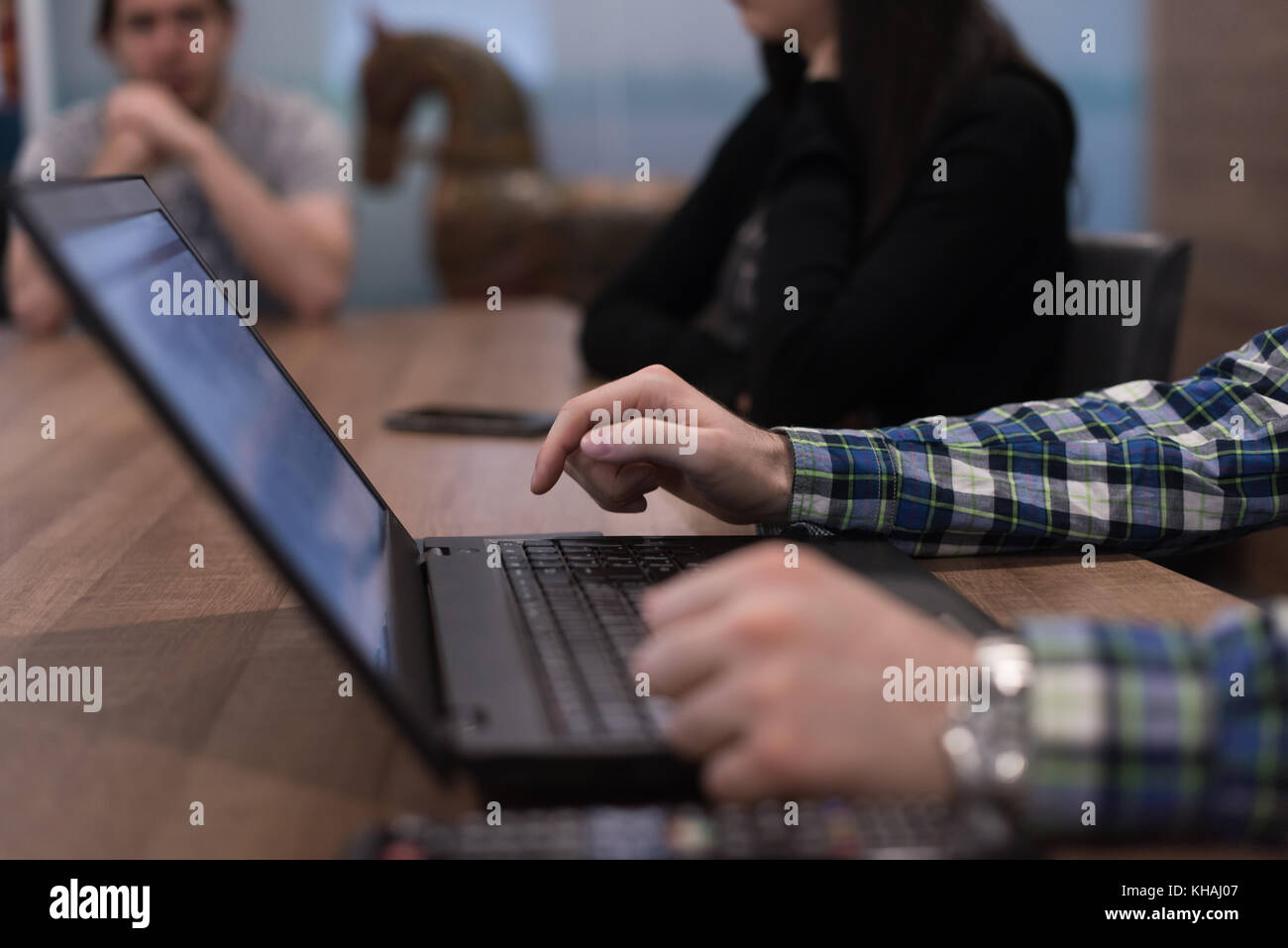 software developer writing programming code on laptop computer Stock ...