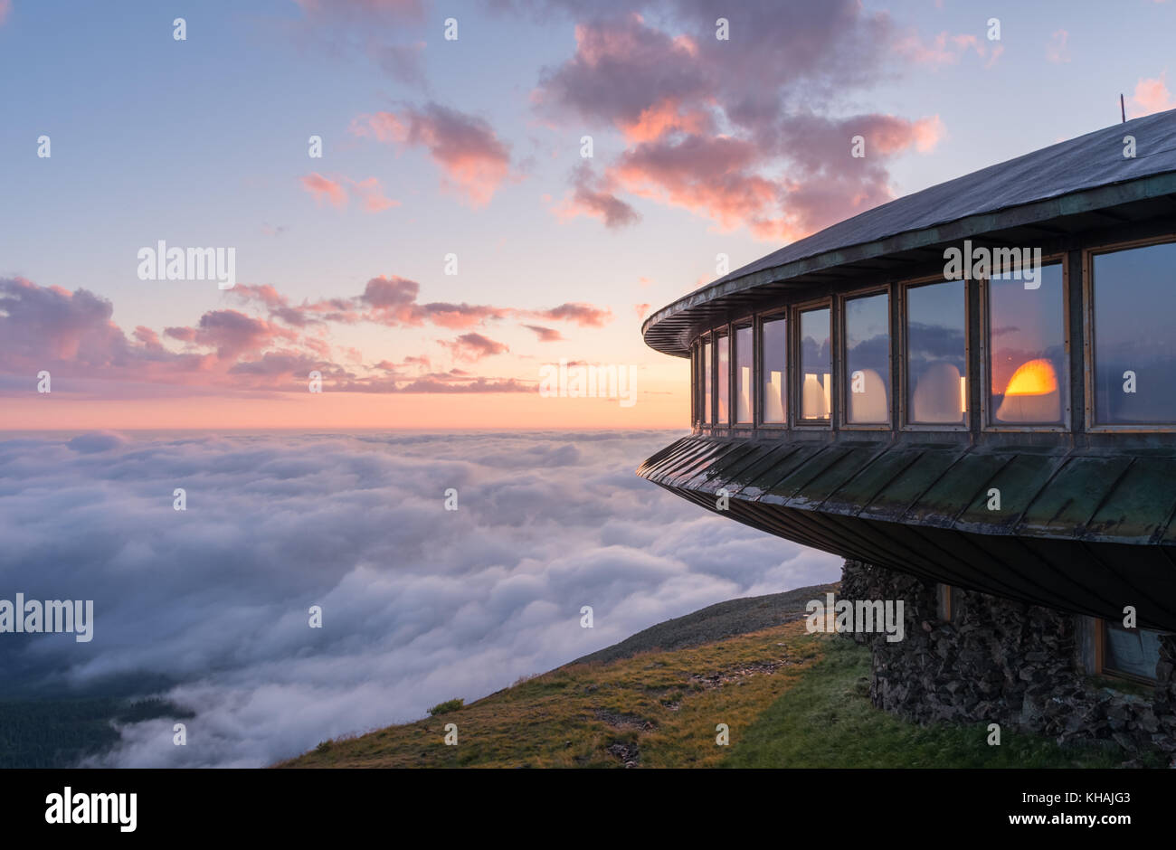 Śnieżka Sunrise and cloud inversion Stock Photo - Alamy