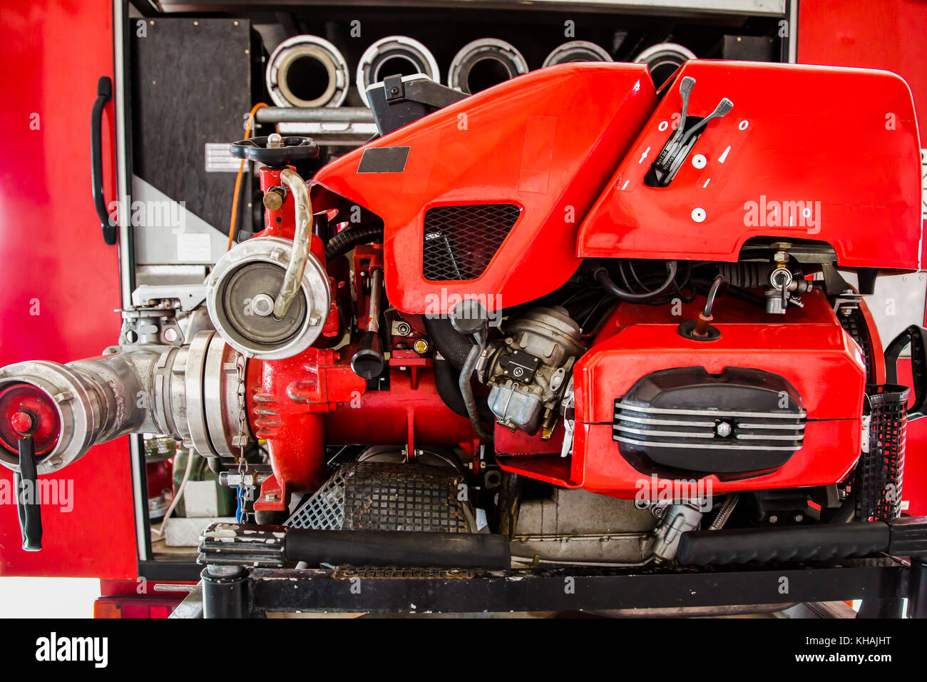 Inside of a fire truck - firefighter accessory Stock Photo - Alamy