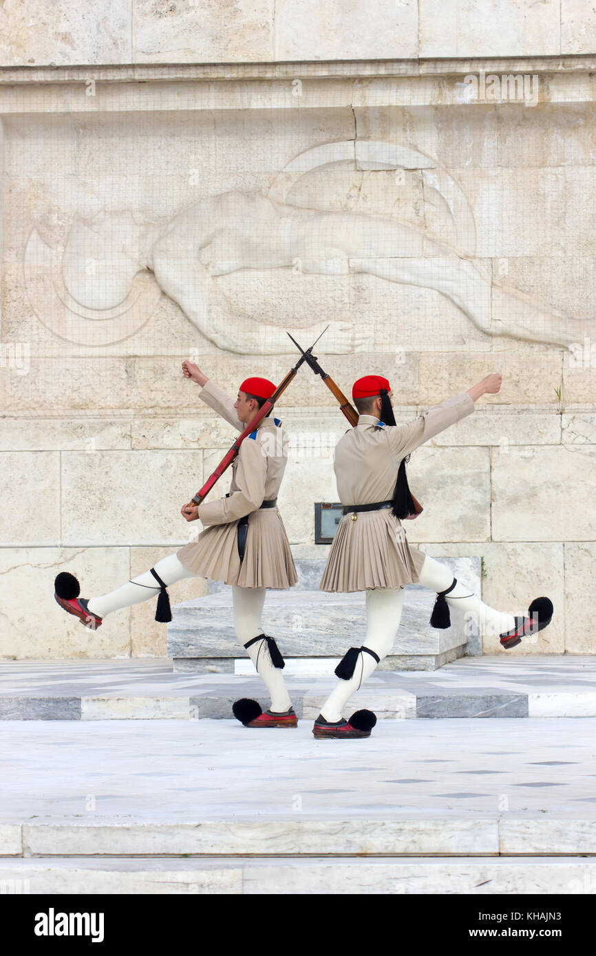 The Greek Presidential guard called Tsoliades dressed in traditional ...