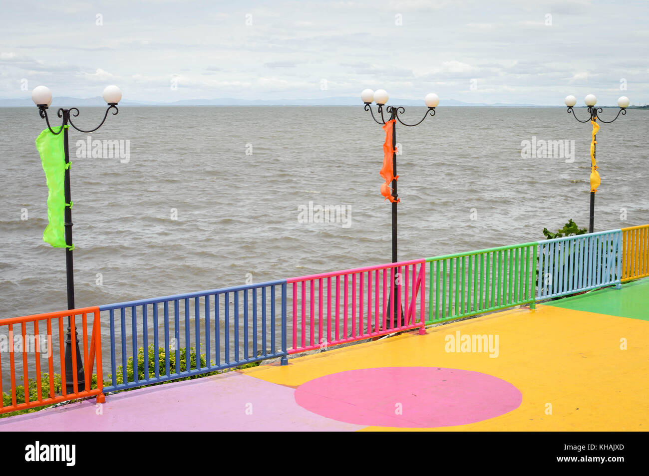 Colorful pier by the shore of Lake Managua, aka Lago Xolotlan, by the ...