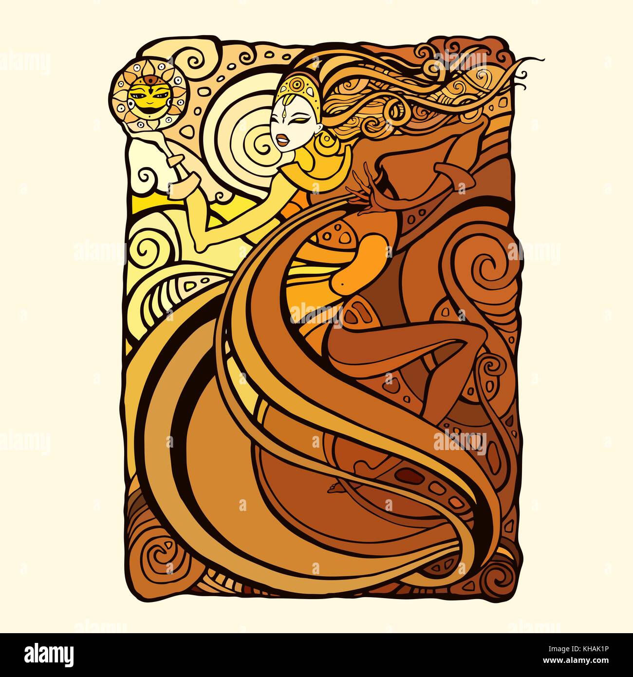 Tribal Woman. Beautiful shaman girl. Hand drawn Vector illustration ...