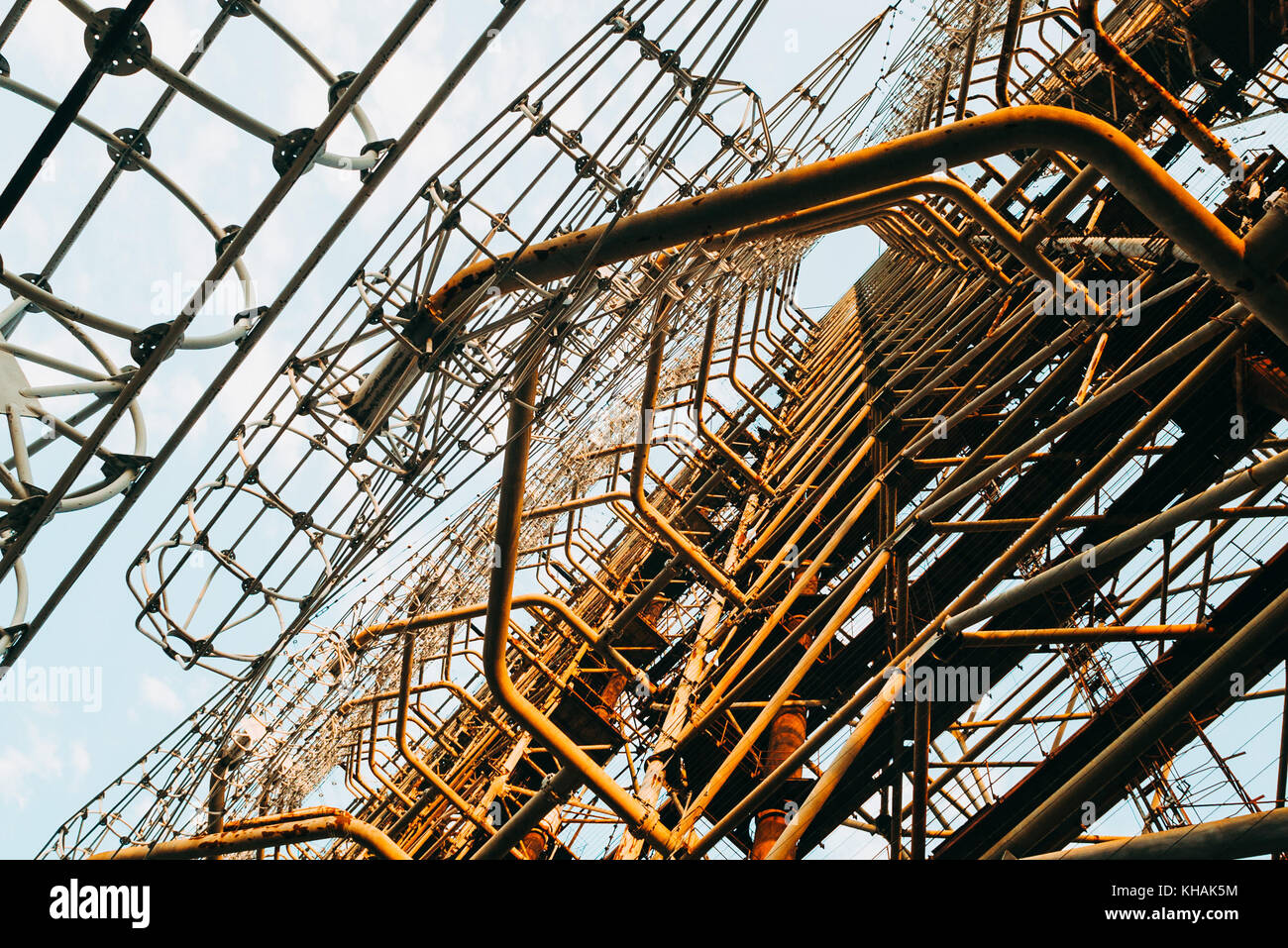 Looking up the countless metal beams of the secret radar station in ...