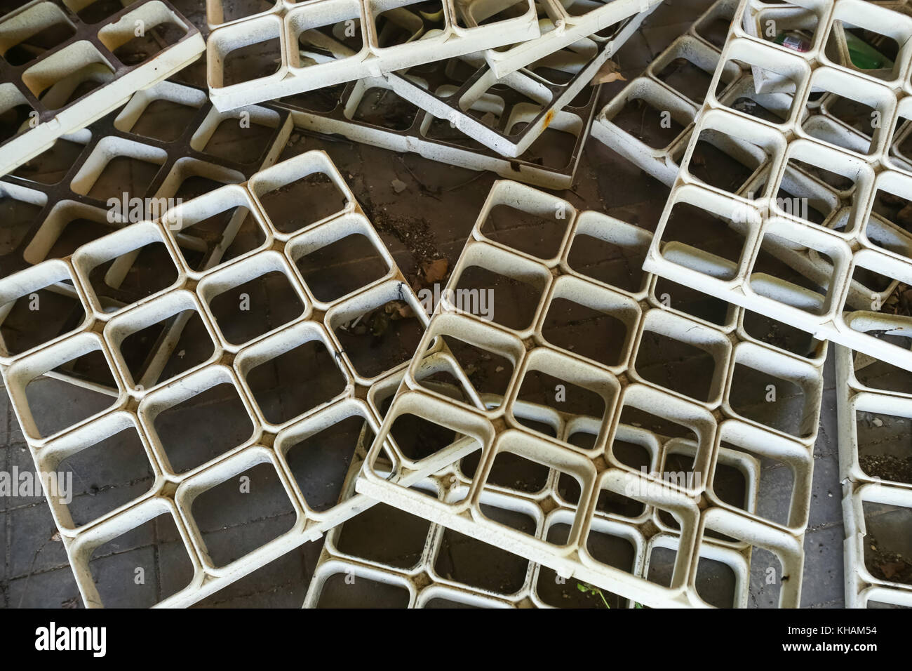 A view of plastic decoration for ceiling scattered on the floor Stock ...