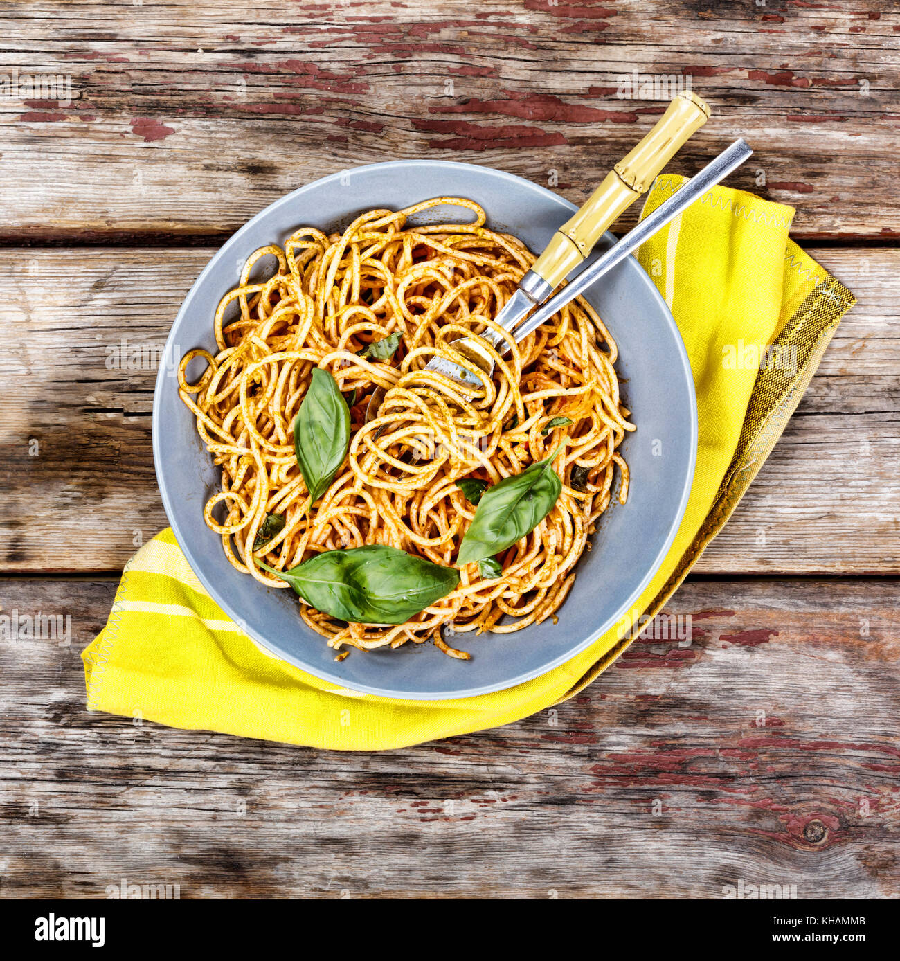 Traditional Italian vegetarian dinner in the open air. top veiw on the ...