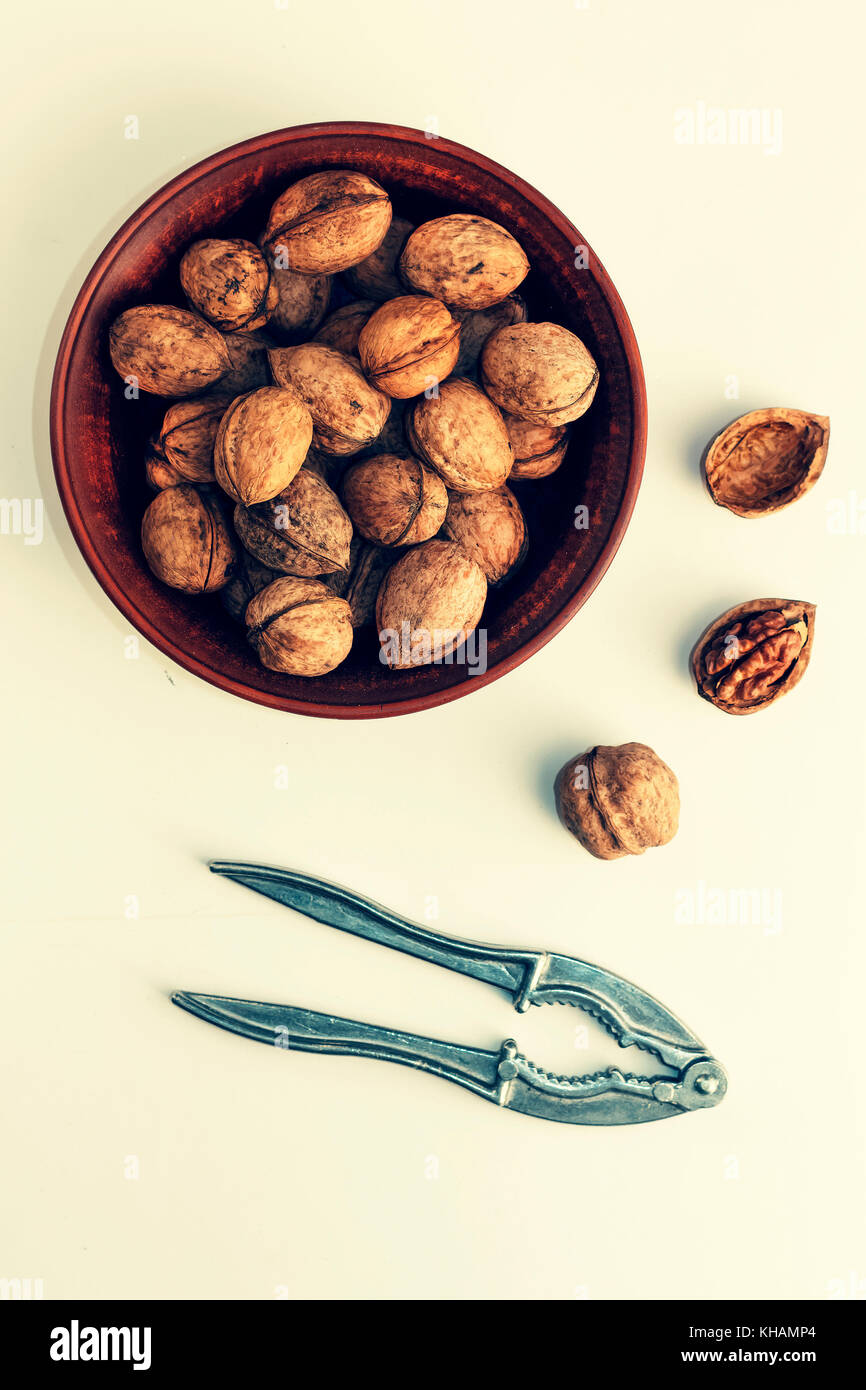 Christmas, New Year. Walnuts. Magical fairy nuts and falling luminous ...