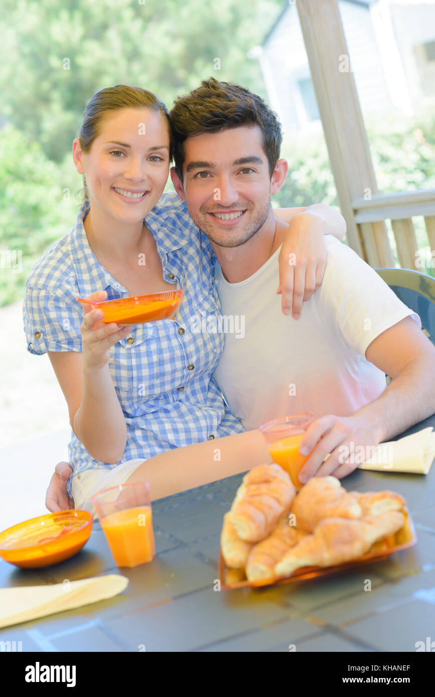 couple posing during breakfast Stock Photo - Alamy
