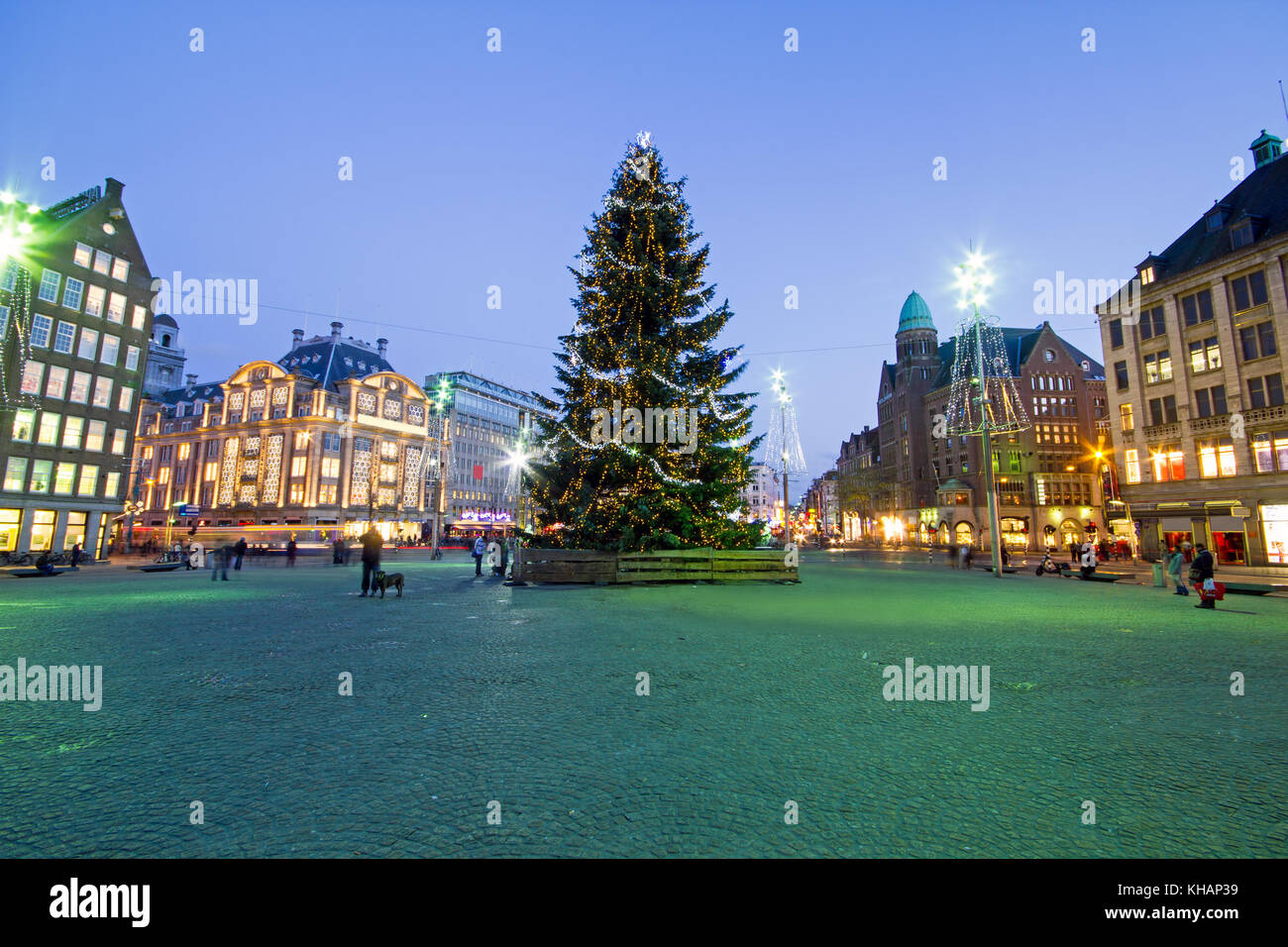 Christmas on the Damsquare in Amsterdam in the Netherlands at night ...