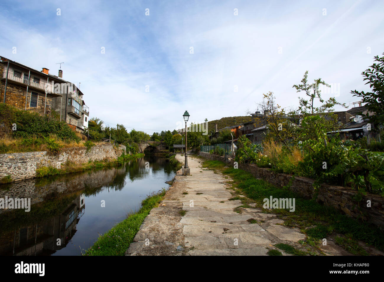 Walkway along the Onor River in the northern rural village of Rio de ...