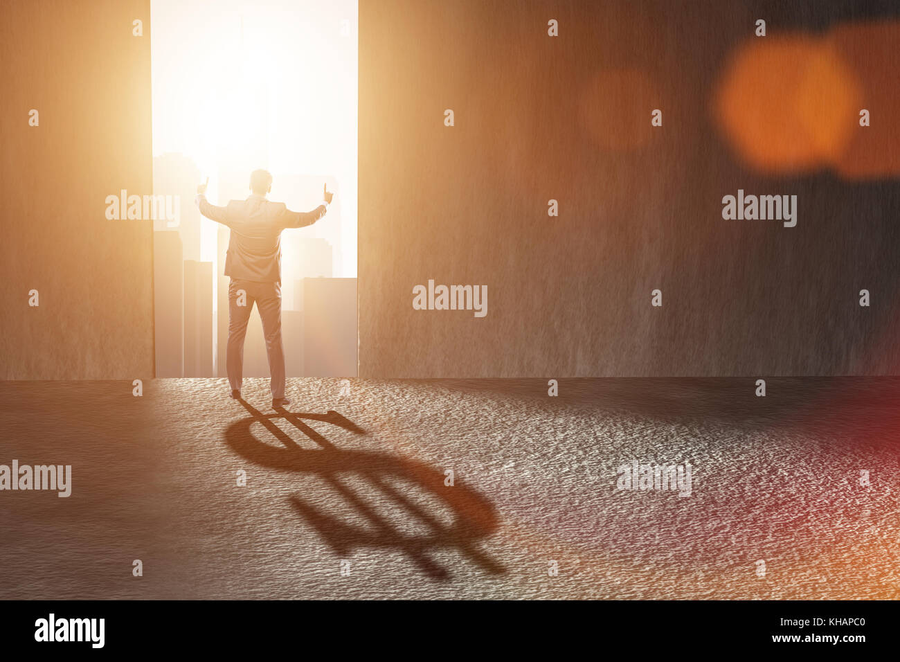 Businessman casting dollar shape shadow in business concept Stock Photo ...