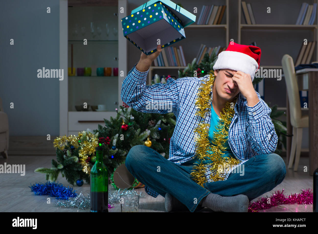 Man celebrating christmas at home alone Stock Photo - Alamy