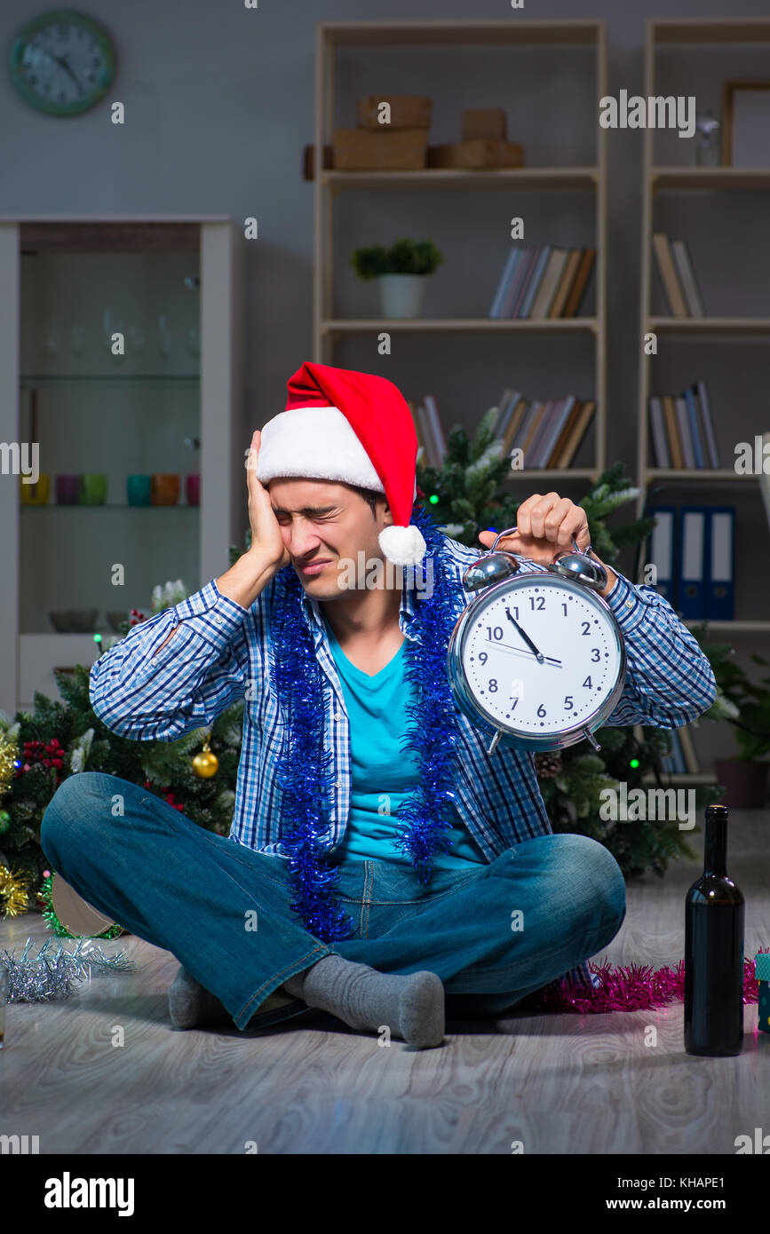 Man celebrating christmas at home alone Stock Photo - Alamy