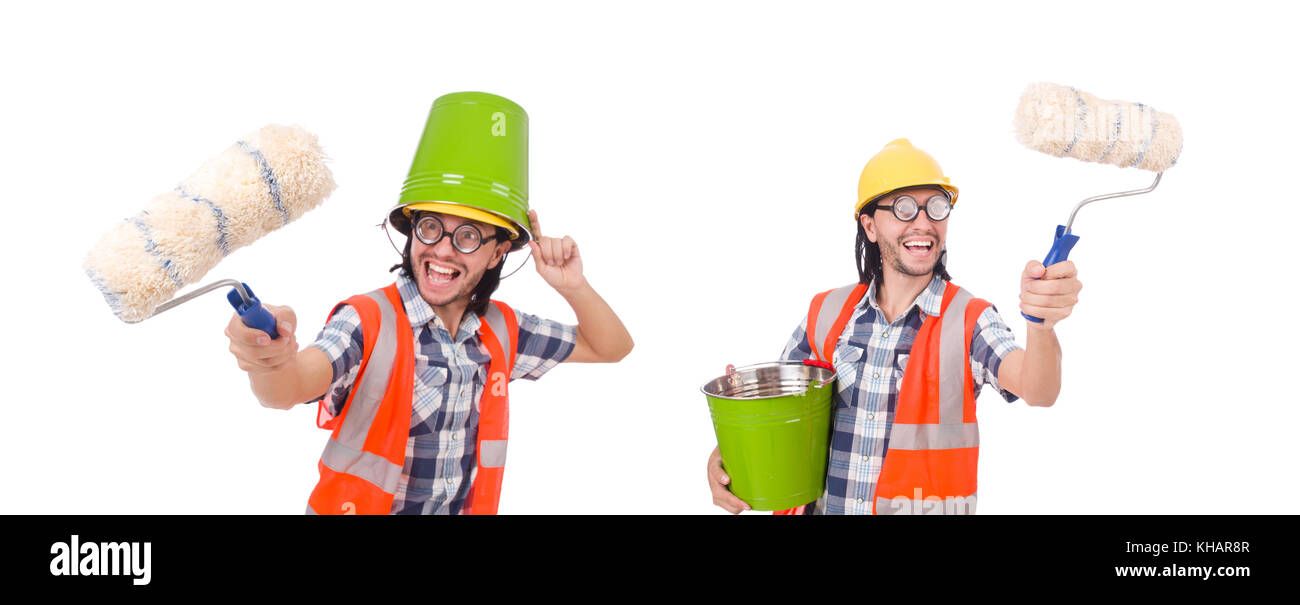 Funny painter isolated on white Stock Photo - Alamy