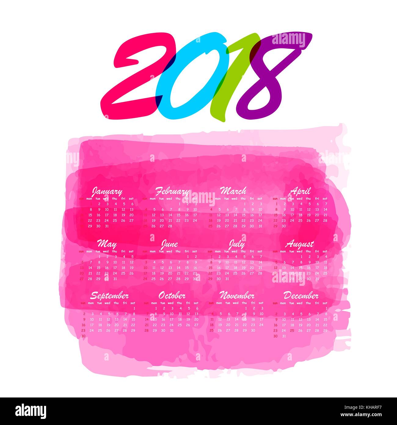 2018 watercolor abstract monthly calendar Stock Vector Image & Art - Alamy