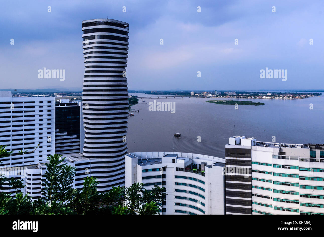 Guayaquil, Ecuador. Modern building built next to the mighty Guayas ...